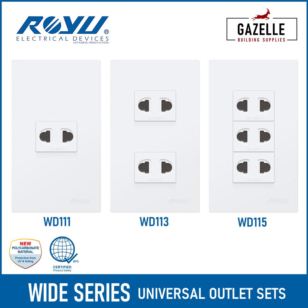 Royu Wide Series Universal Outlet - 1, 2, 3 Gang Duplex Universal with ...