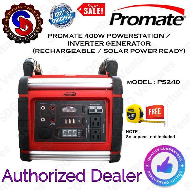 PROMATE 400W Rechargeable, Solar Compatible Powerstation (PS240S) / 60W ...