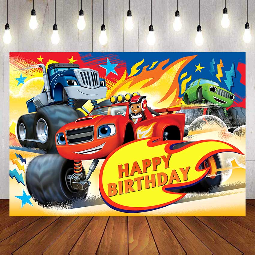Blaze Monsters Truck Birthday Backdrop For Photography Baby Shower Kids ...