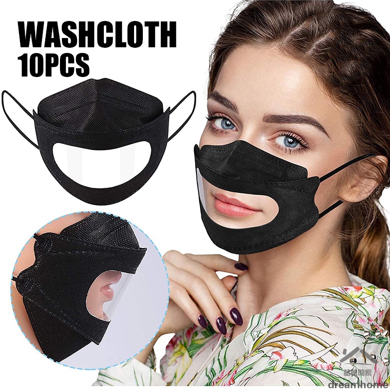 Jinღ 10PC Disposable Clear Face Mask for Adults with Transparent Window ...