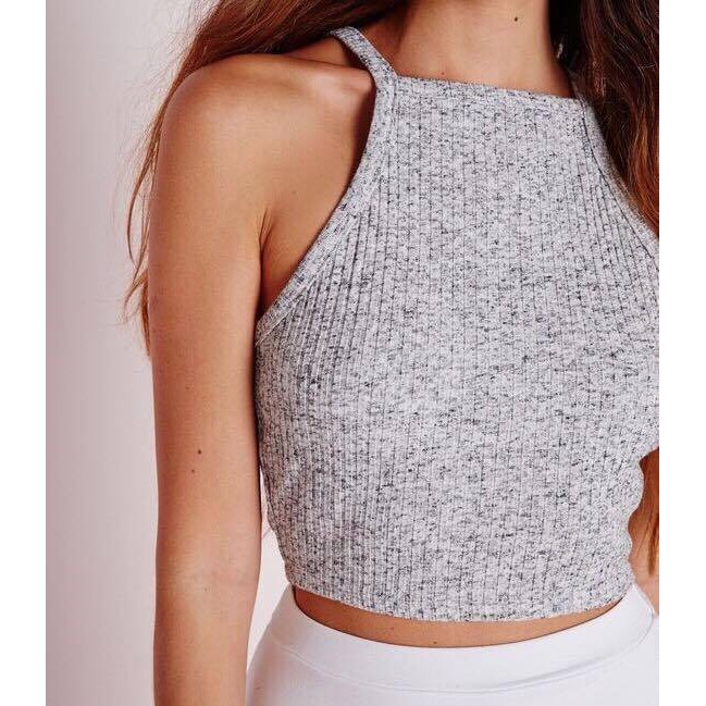 GRAY CROP TOP Single Strap Real Color Picture 3 | Shopee Philippines