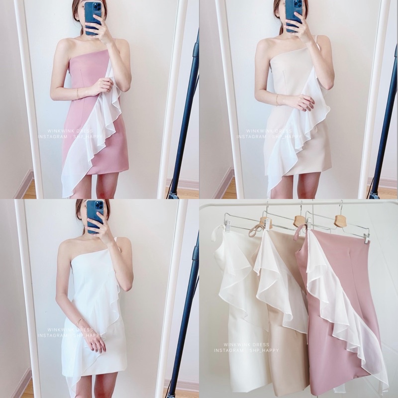 WINKWINK DRESS-SHP_HAPPY Off-Shoulder With Front Ruffles Very Beautiful ...
