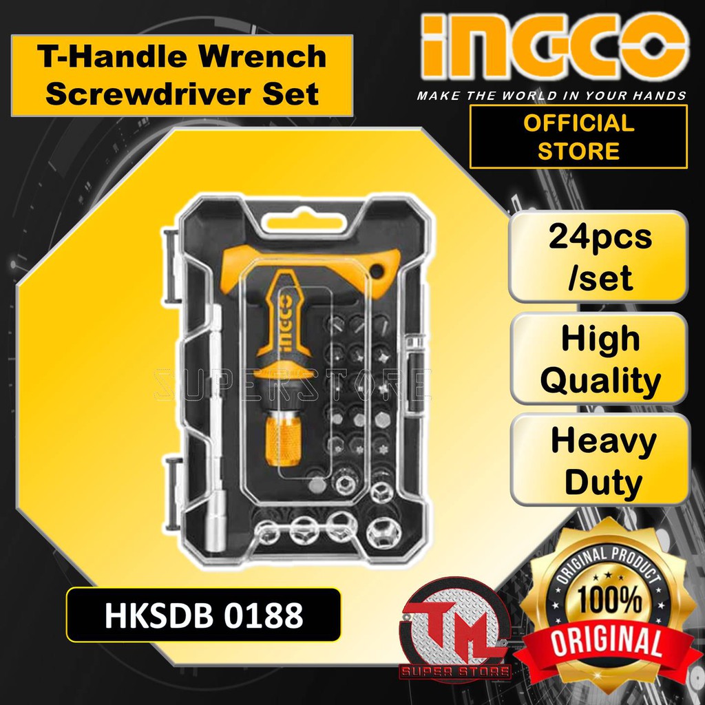 INGCO T-Handle Wrench Screwdriver 24pcs/set HKSDB0188 • Tm ss | Shopee ...