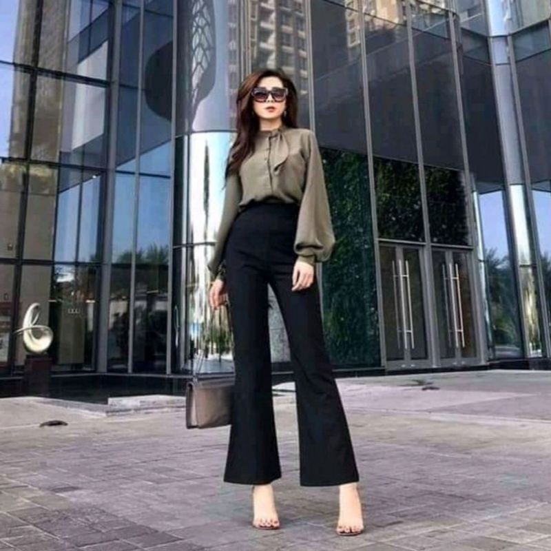 [AN Moc] High-Waisted Flared Pants for a Luxurious Figure | Shopee ...