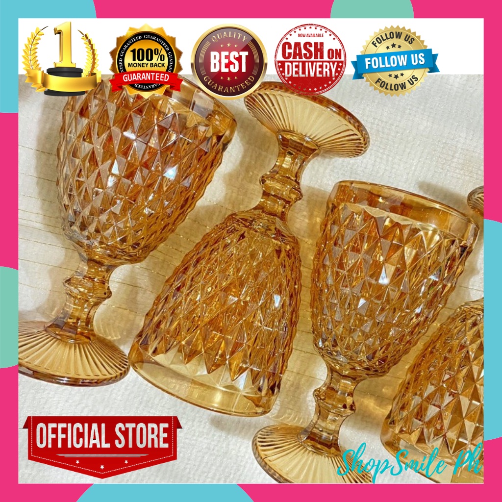 Elegant Diamond Cut Goblet Glass 330ml Water Goblet Wedding Wine Glass ...