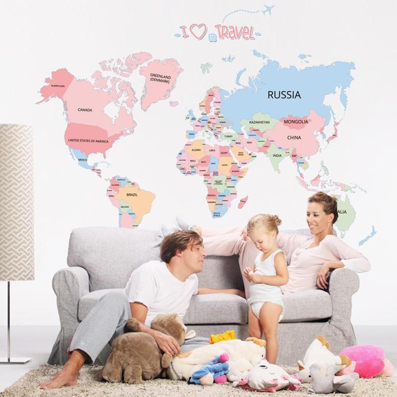 World Map Motivation Travel Wall Sticker Removable Home Decor Pelekat ...