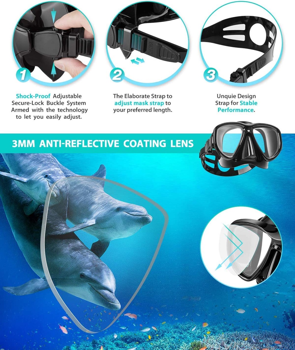 ATRONAW Diving Goggles Mask Snorkling Set Low Volume Scuba Diving ...