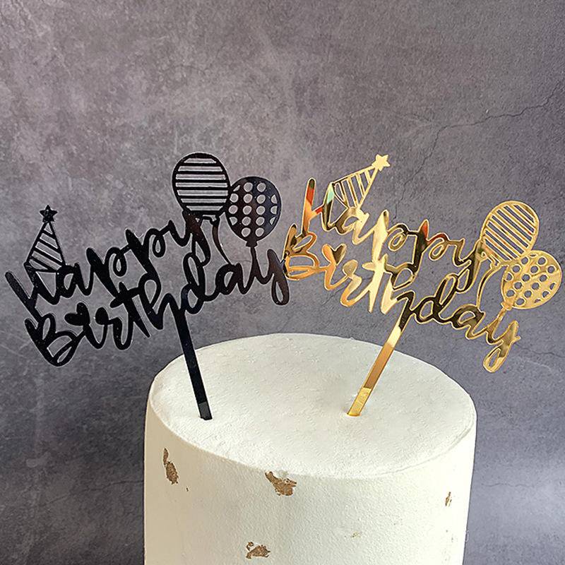 New Style Single Layer Acrylic Cake Insert Card Happy Birthday ...
