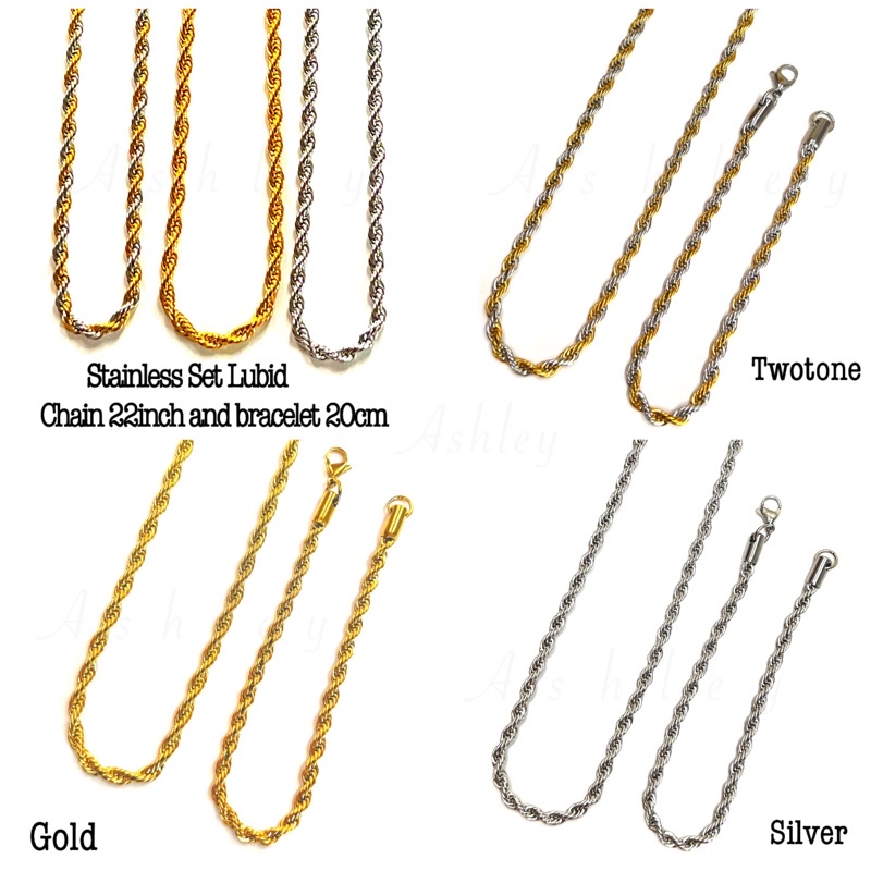 Stainless Set Chain & Bracelet 24/22inch & 20cm For Adult | Shopee ...