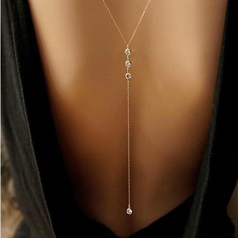 Simple diamond inlaid exposed back chain necklace body chain back neck ...