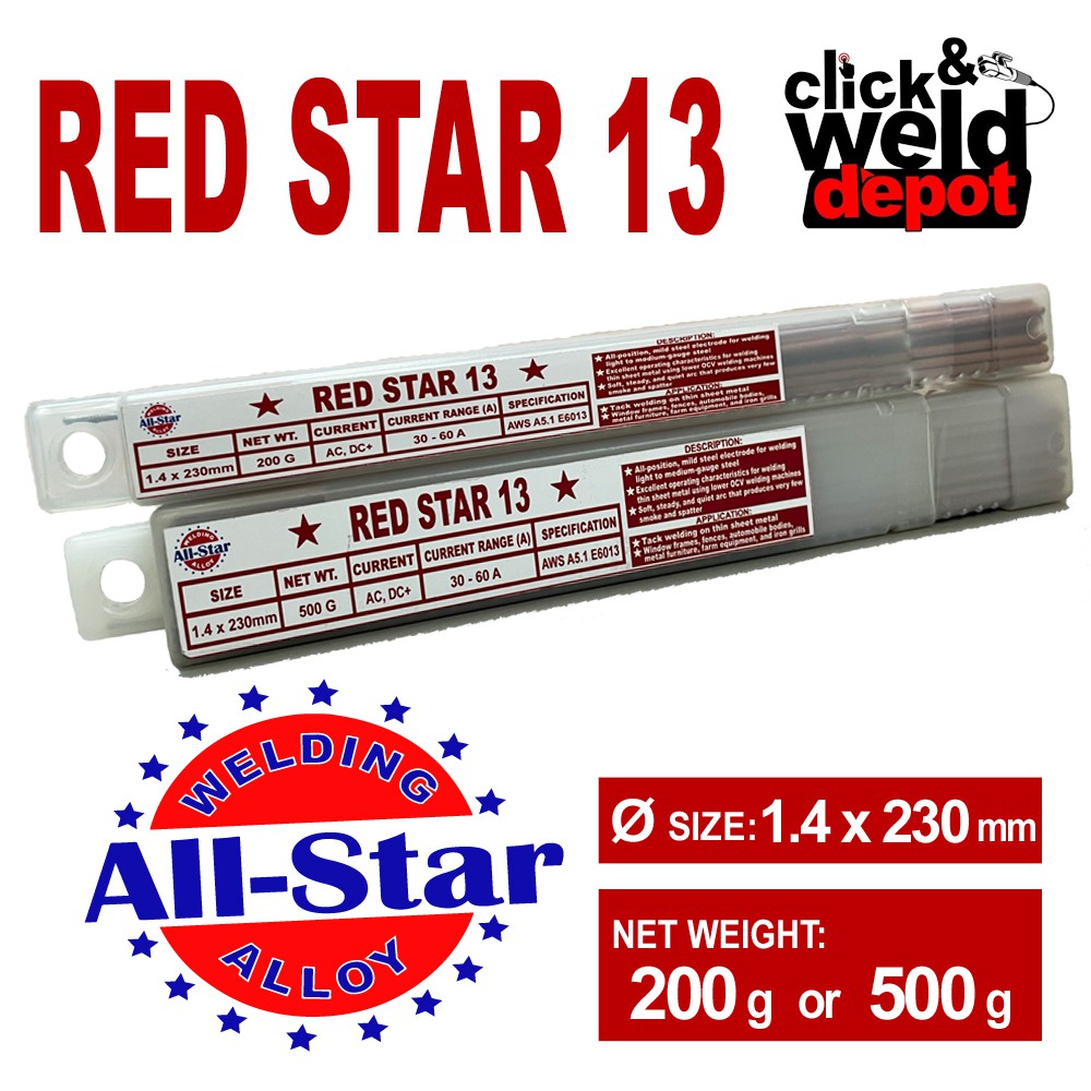 ALL-STAR WELDING ROD - RED STAR 13 - 1.4mm (200g OR 500g PACKING ...