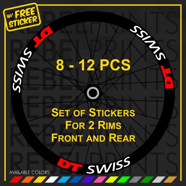 DT SWISS (8 or 12 pcs) 700c 30mm Wheel Rim Sticker Decal for Road Bike ...