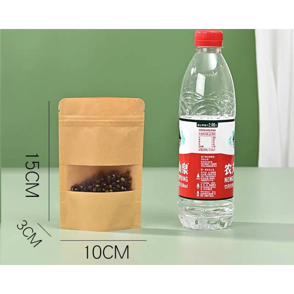 50pcs/100pcs Brown Kraft Stand Up Pouch Resealable Plastic Paper ...