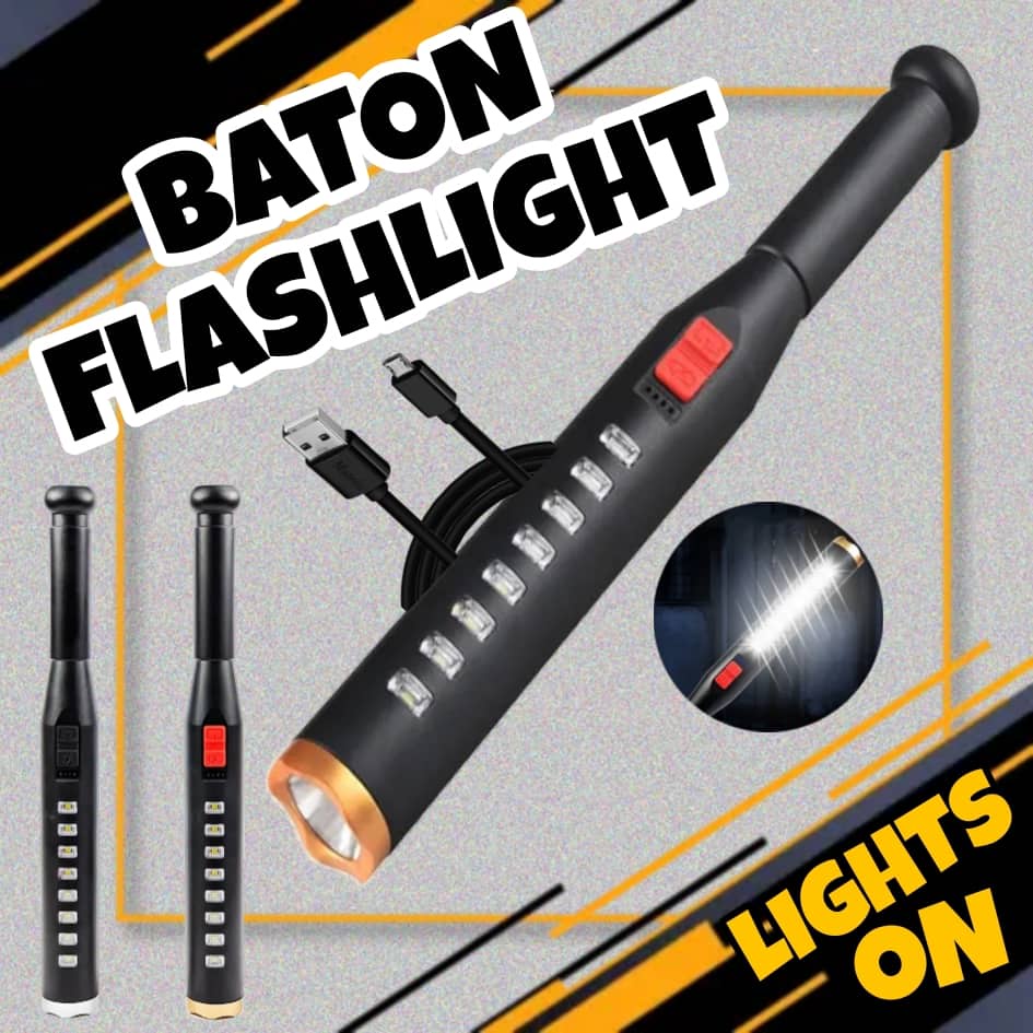 9 LED Powerful Flashlight Baseball Bat Torch Outdoor Patrol ...
