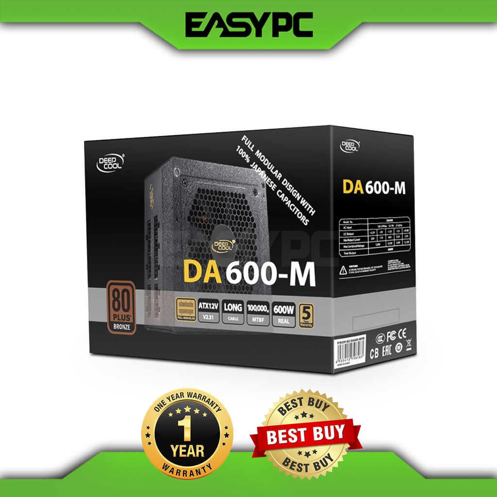 Deepcool DA600-M - 80+ Bronze 600W Modular Power Supply 4JTP DEDP1961 ...