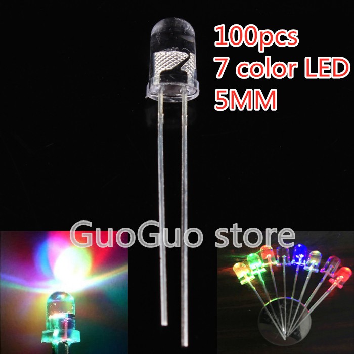 100PCS 2PIN 3MM 5MM RGB 7 Color Slow Flash Light Emitting Diode (LED ...