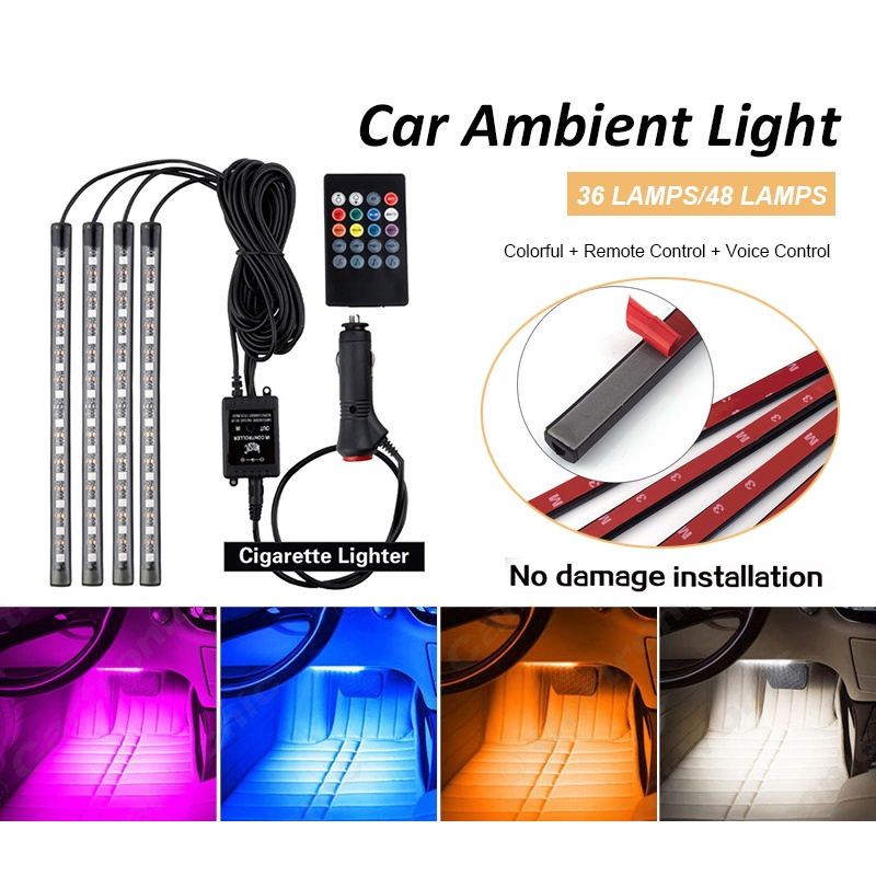 RGB LED 8 Color Car Interior Decorative Lights Car Foot Light 36/48 LED ...
