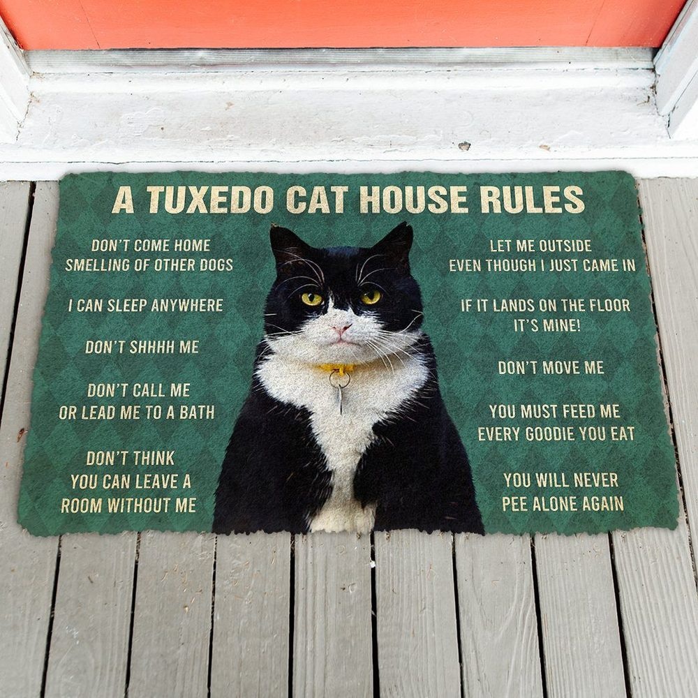 CLOOCL Remember House Rules Tuxedo Cat Doormat Decor 3D Printed Animal ...