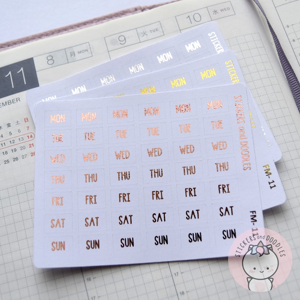FM11 Days of the Week Foil Foiled Planner Sticker for Hobonichi A5 ...