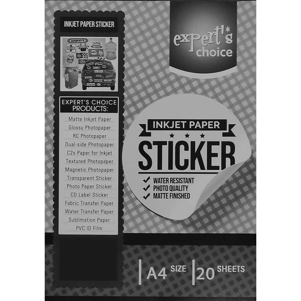 Expert's Choice Inkjet Paper Sticker A4 (20sheets/pack) | Shopee ...