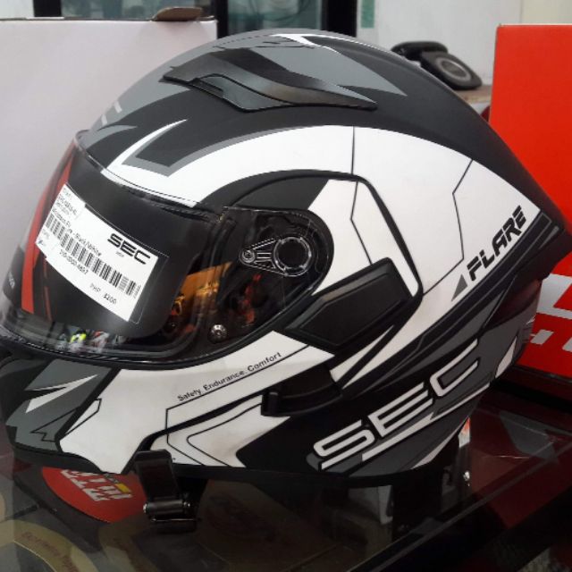 SEC FLARE Modular Dualvisor Matte Black/White with FREE Full face Bonet ...