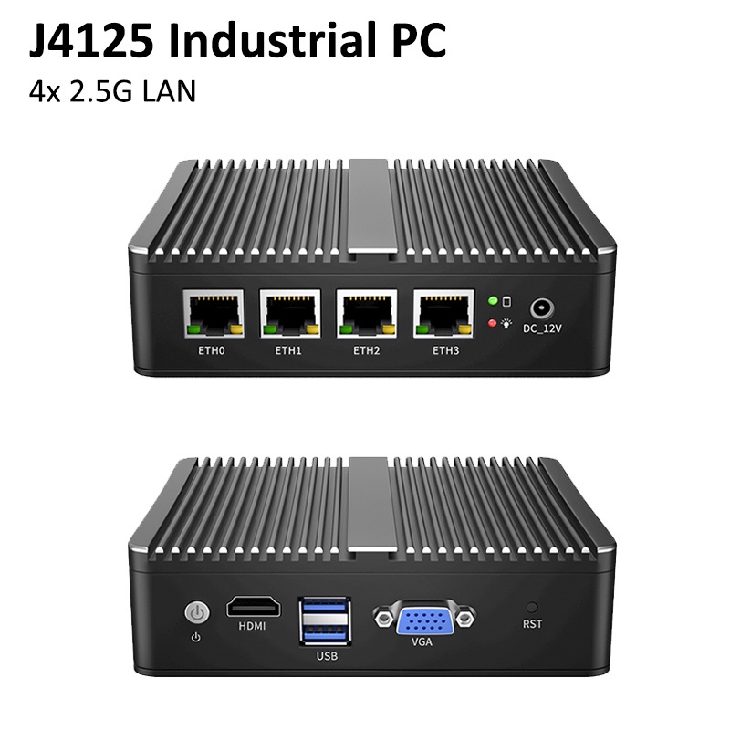 Fanless Soft Router Intel Celeron J4125 Mini PC Quad Core 4x Intel i225 ...