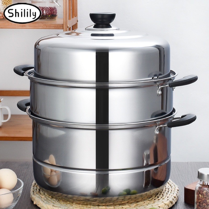 Shilily 3 Layer Steamer Stainless Steel Cooking pots 28cm steamer pan ...