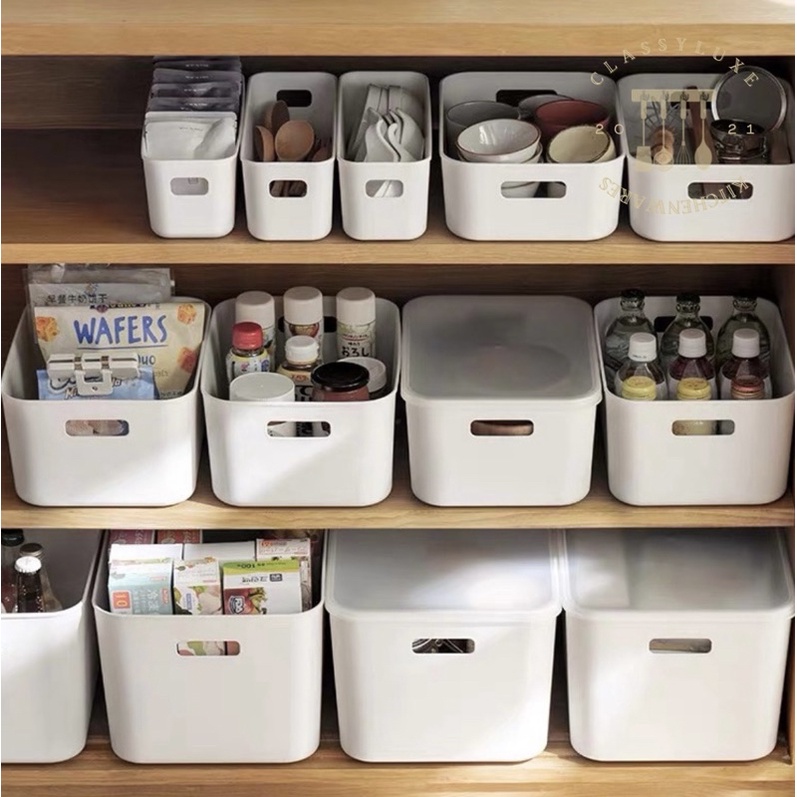 Classy Luxe Japanese-Style White Storage Basket Shelf Organizer Plastic ...