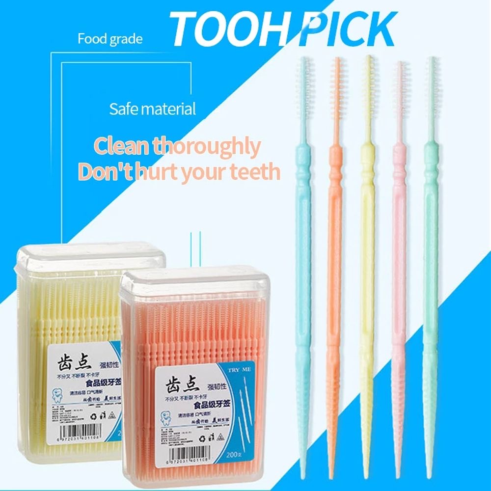 200Pcs Dental Floss Pick Portable Oral Care Toothpick Brush Disposable ...