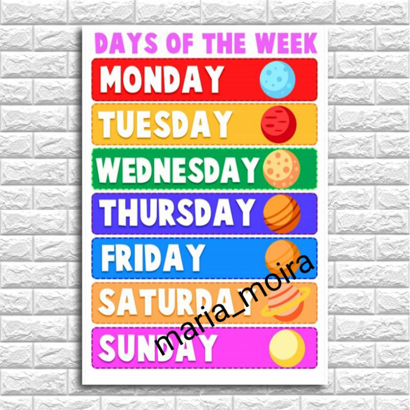 Laminated Days of the Week Chart | A4 Size | Laminated Educational Wall ...