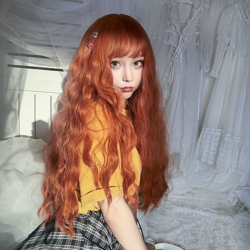 Orange Wigs Wavy Or Straight Wigs with Bangs for Woman Cosplay Party ...