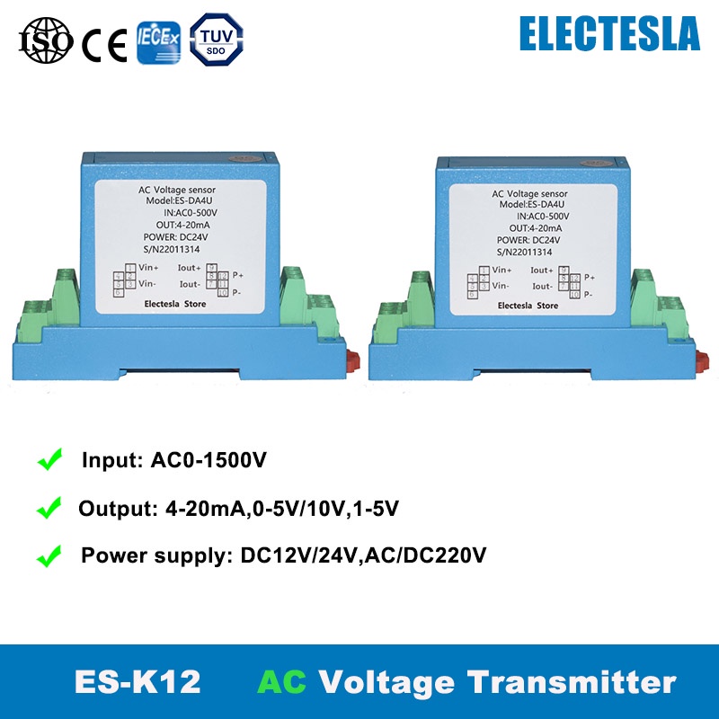 ES-K12 AC Closed Loop Voltage Transmitter AC0-1500V Sensor Detector ...