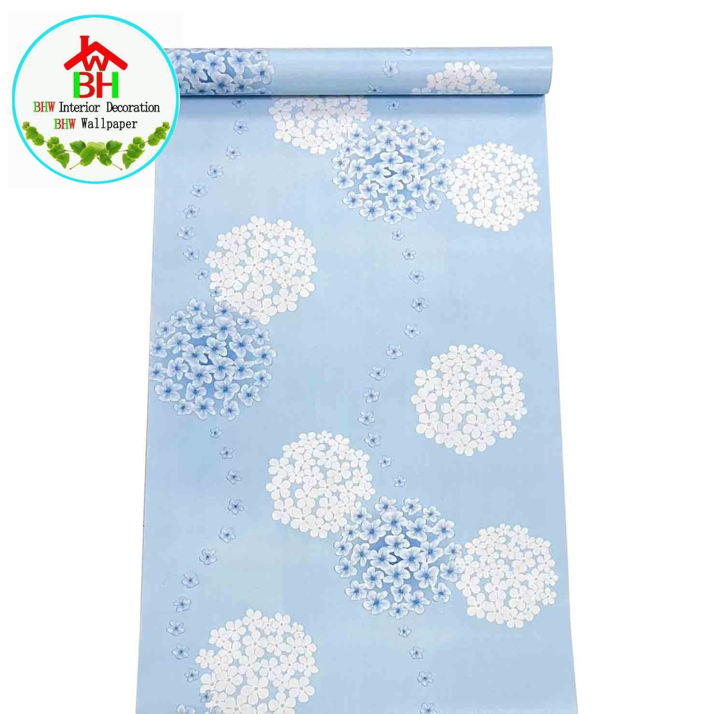BHW Wallpaper Blue Floral Design PVC Self Adhesive Waterproof Wallpaper ...