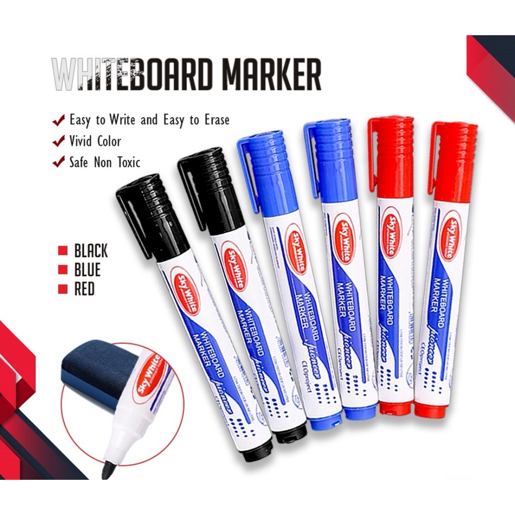 (12PCS/1BOX)Whiteboard Marker (BLACK / BLUE / RED) | Shopee Philippines