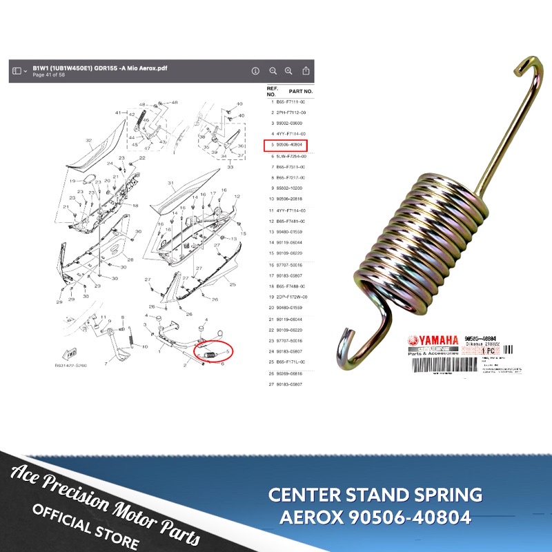 SPRING TENSION (CENTER STAND SPRING) AEROX 90506-40804 GENUINE | Shopee ...