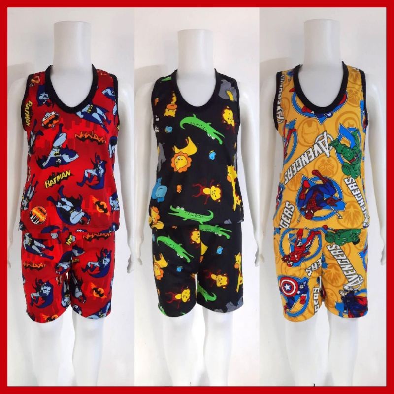 Kids Boy Sando Short Terno Pambata Cotton Spandex Printed Cartoon ...