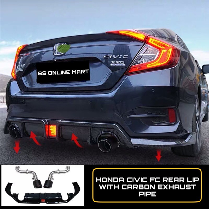 Honda Civic Fc Rear Lip Glossy Black With LED Brake Lamp Exhaust Carbon ...