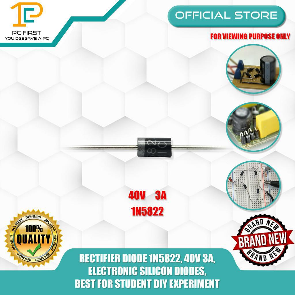 RECTIFIER DIODE 1N5822, 40V 3A, ELECTRONIC SILICON DIODES, BEST FOR STUDENT DIY EXPERIMENT ...