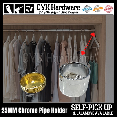 25MM CHROME PIPE TUBE HOLDER ROD HOLDER BRACKET PAIP WARDROBE KABINET ...