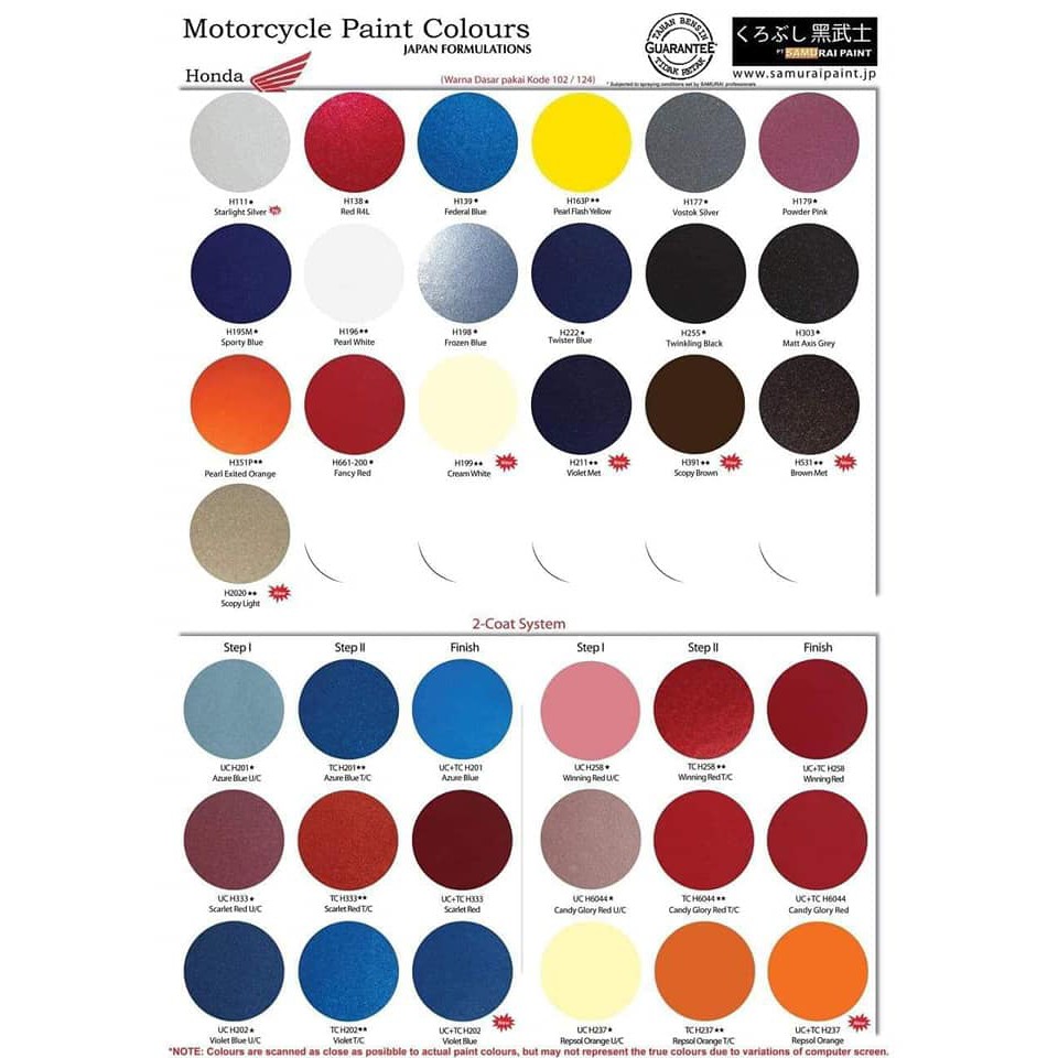 Honda Motorcycle Paint Color Chart