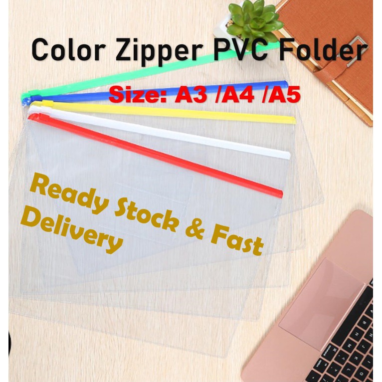 PVC Plastic File Folder Transparent Folder come with Color Zipper A5/A4 ...