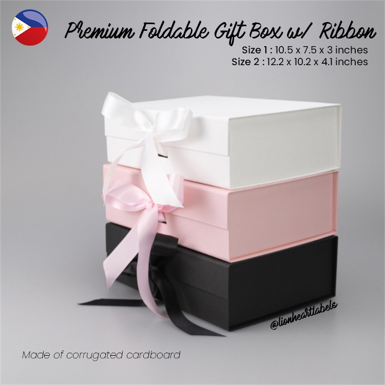 1 pc Premium Collapsible HARD Gift Box with Ribbon Corrugated Cardboard ...