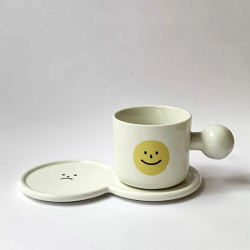 Smiley Sad Face Emoticons Ceramic Breakfast Cup Mug Plate Saucer Set ...