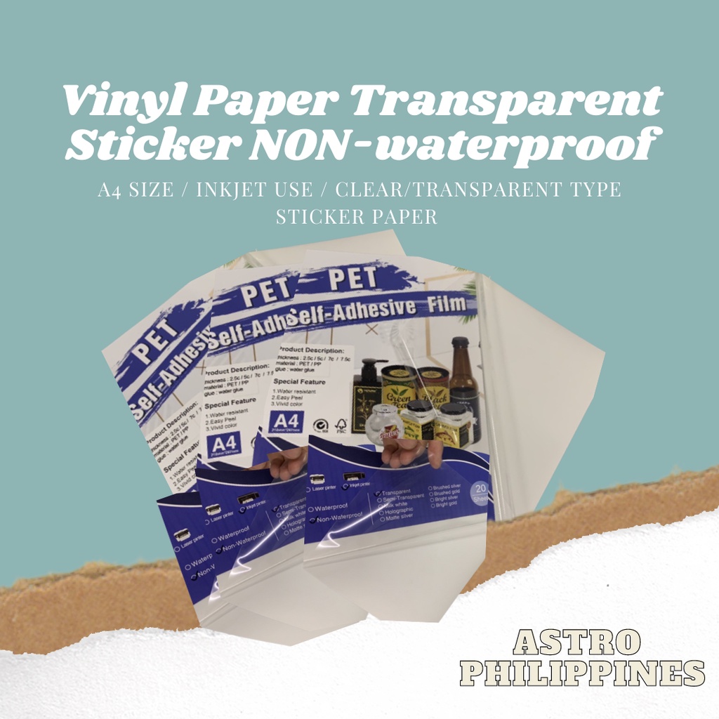 A4 Inkjet Adhesive Vinyl Paper Transparent Sticker Paper Transparent ...