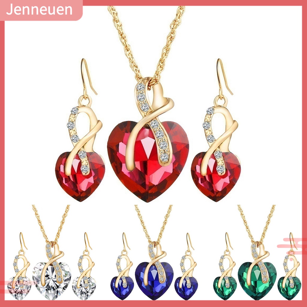 JNUN Elegant Jewelry Set Women Love Heart Cubic Zirconia CZ Wedding ...