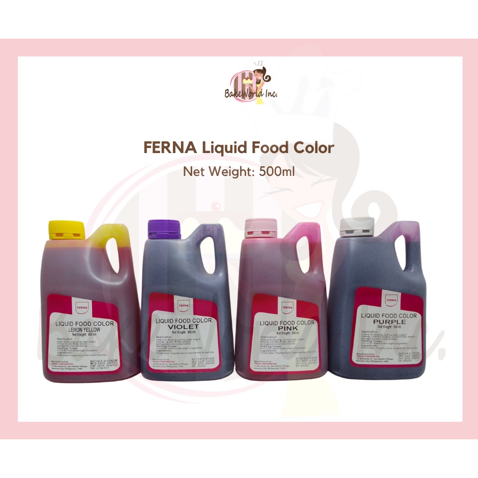 FERNA Liquid Food Color 500ml (Lemon Yellow/Violet/Pink/Purple ...
