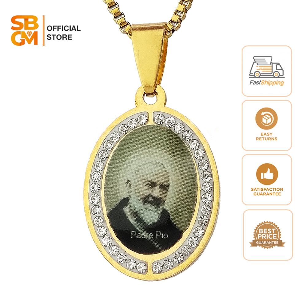 SBGM Stainless Steel 316l 18k Gold Plated Box Chain Padre Pio Saint ...