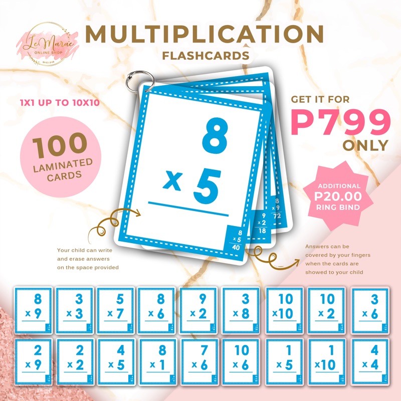 MULTIPLICATION Flashcards Eraseable Answers Laminated Educational ...