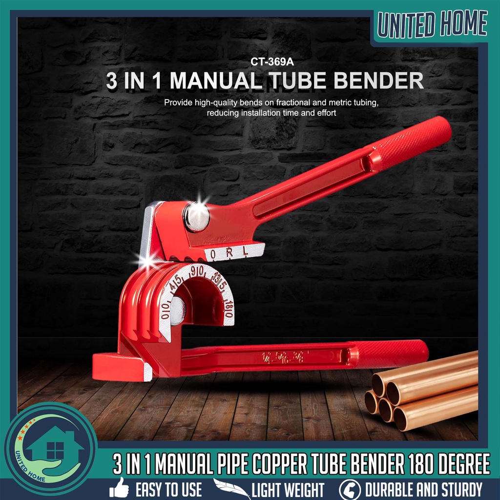 3 in 1 Copper Tube Bender For 1/4, 5/16, 3/8, Manual Tubing Bending Machine ( 0-180 Degrees ...