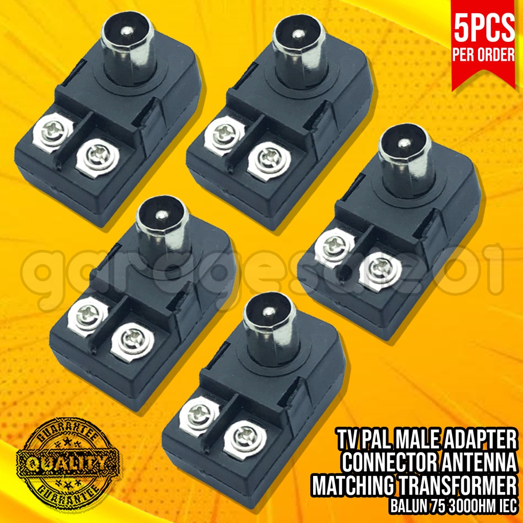5PCS Balun 75 300ohm IEC TV PAL Male Adapter Connector Antenna Matching ...